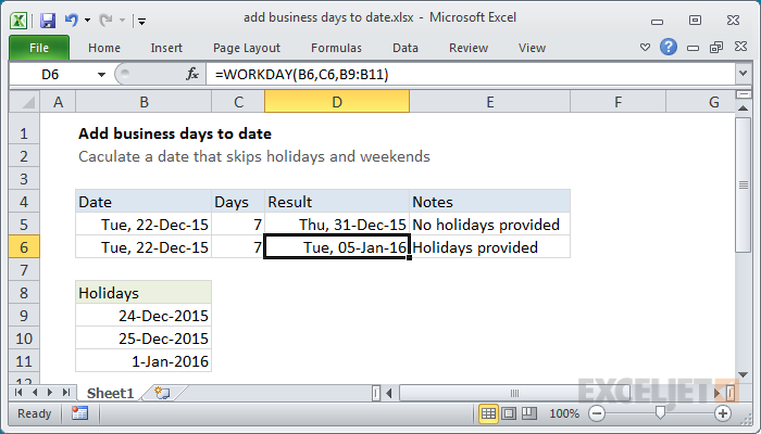 Add Business Days To Date Excel Formula Exceljet